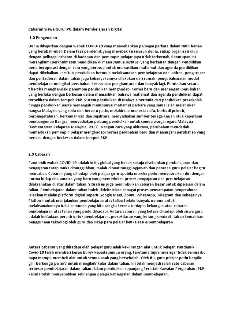 Cabaran Siswa Guru IPG Dalam Pembelajaran Digital | PDF