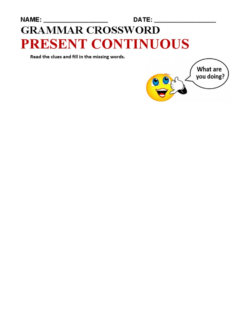 Grammar Crossword Present Continuous | PDF | Crossword | Word Puzzles