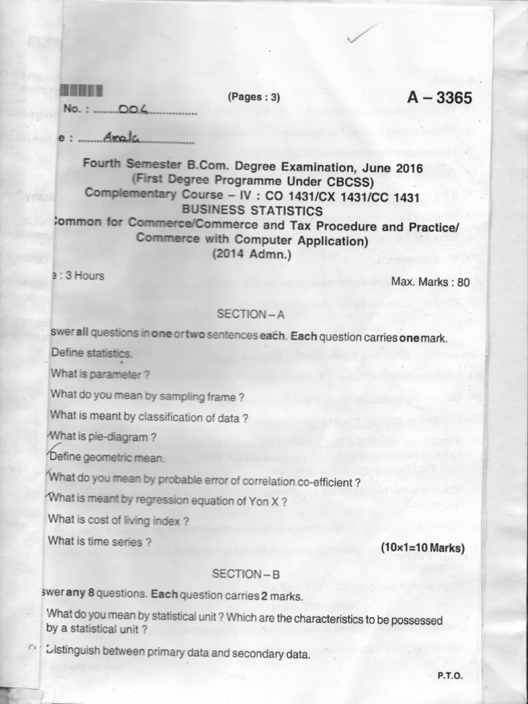 Business Statistics CC 1431 A-3365 | PDF