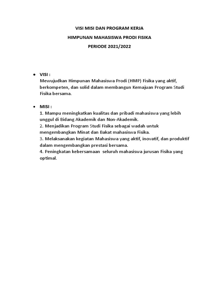 VisiMisi Dan PROKER HMP FISIKA 2021 | PDF