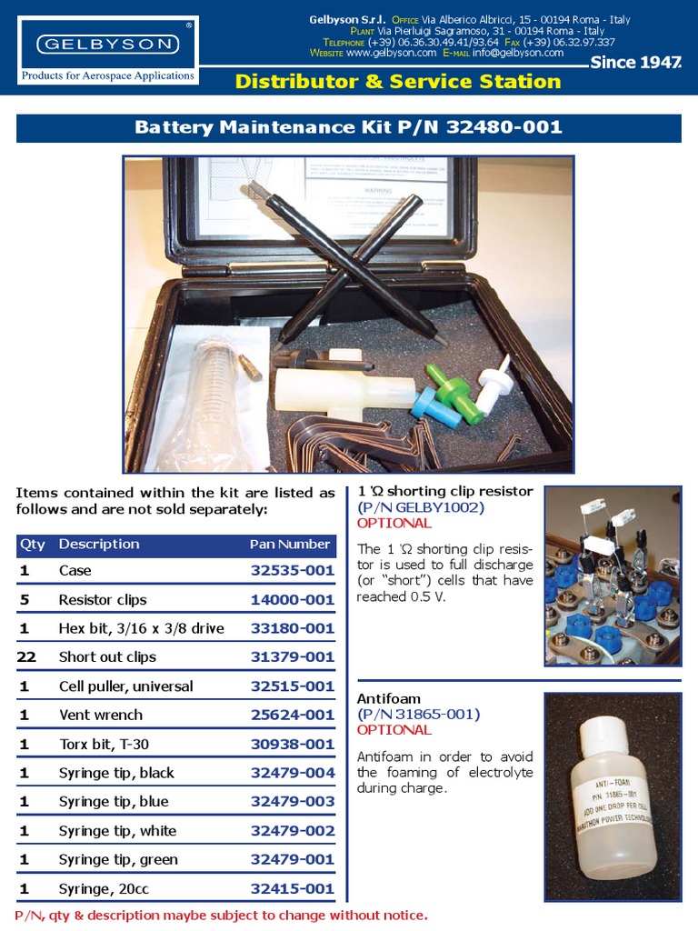 Gelby-MNAI CA MA SP Batteries Maint Kits | PDF