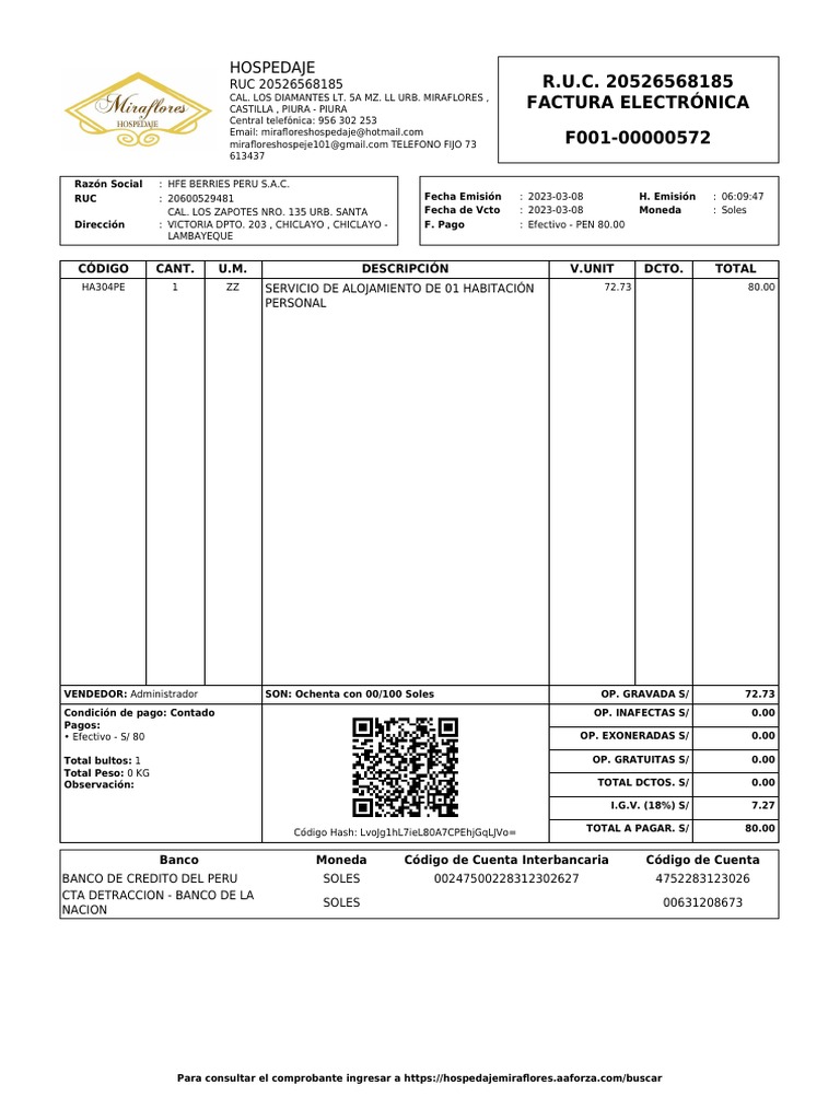 Factura Hfe Berries Peru Sac | Descargar gratis PDF | Industrias de servicio