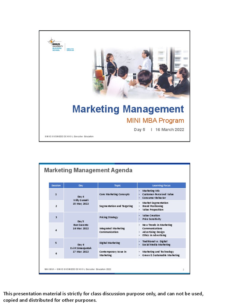 Mini MBA B10 - 05 Marketing Management - Day 02 | PDF | Marketing ...