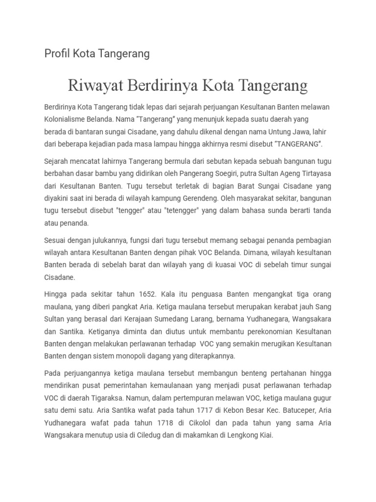 Sejarah dan Profil Kota Tangerang | PDF
