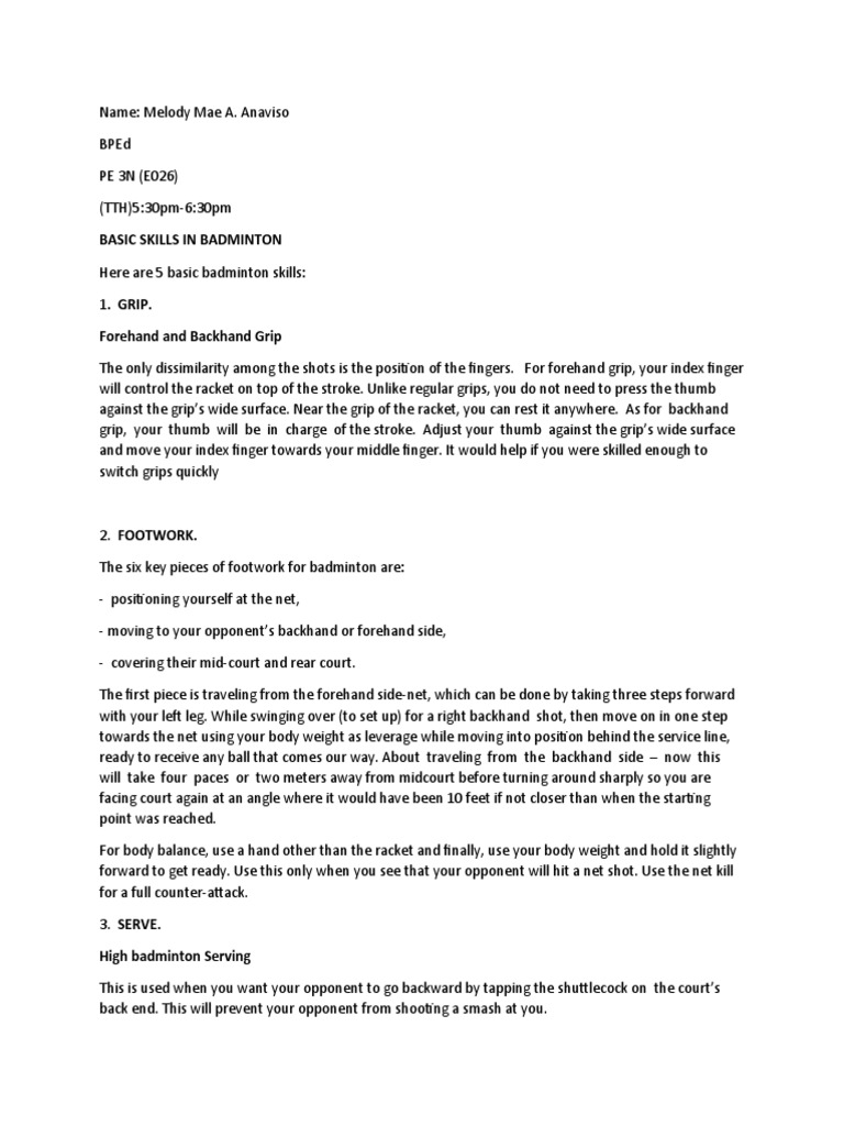 Badminton Skills | PDF | Games Of Physical Skill | Sports