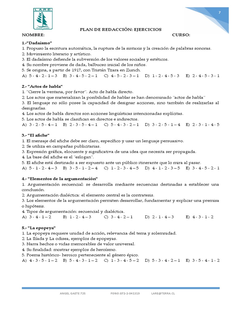 PLAN DE REDACCIÓN 3 - GUÍA DE EJERCITACIÓN - VERSION Lare | PDF ...