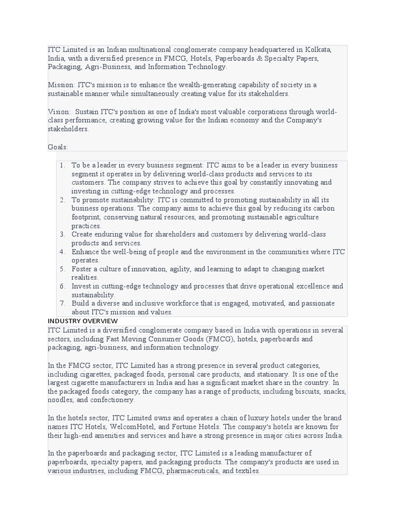 ITC Mission, Vision, Goals | PDF | Sustainability | Economies