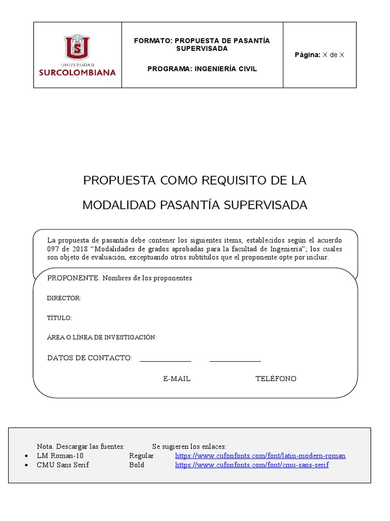 Plantilla Propuesta Pasantía Supervisada | PDF | Ingeniería | Metodología