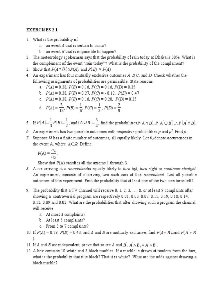 Exercises 2 | PDF | Probability | Odds