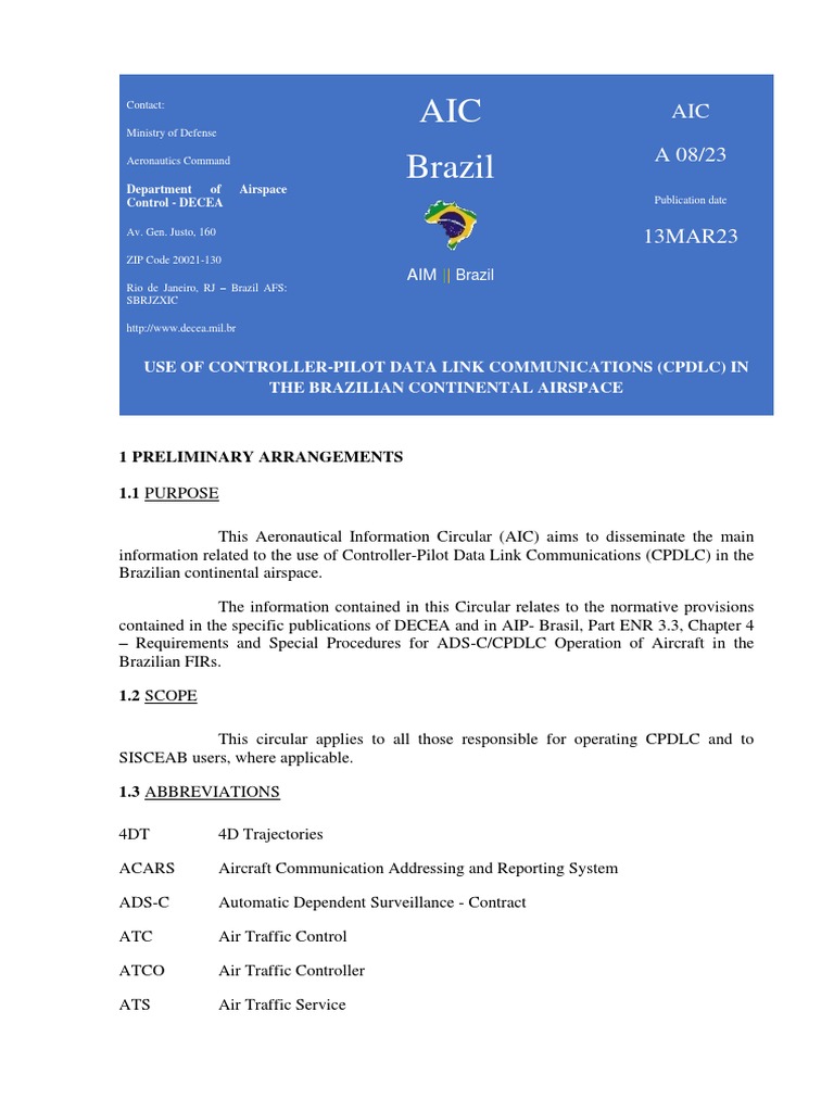 Use of Controller-Pilot Data Link Communications (CPDLC) in The Brazilian Continental Airspace ...