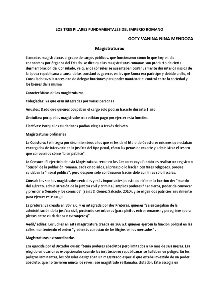 Los Tres Pilares Fundamentales Del Imperio Romano | PDF | Mundo ...