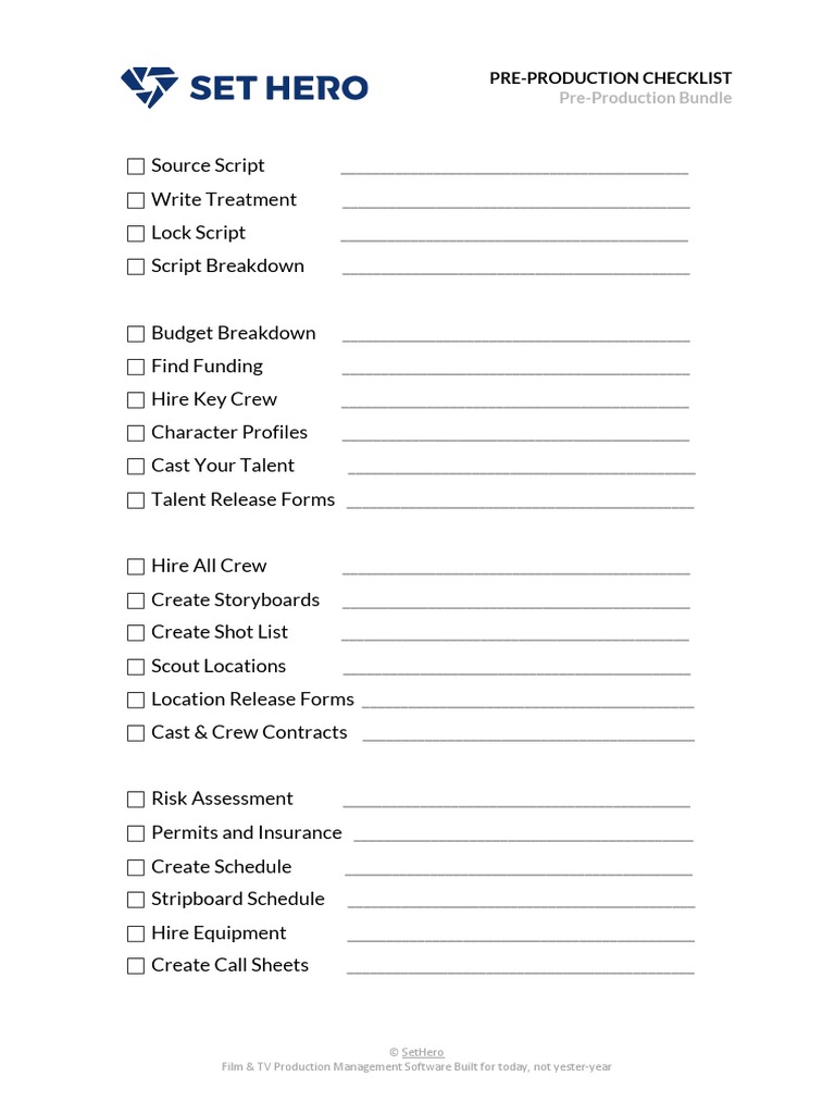 P1 Pre-Production Checklist | PDF