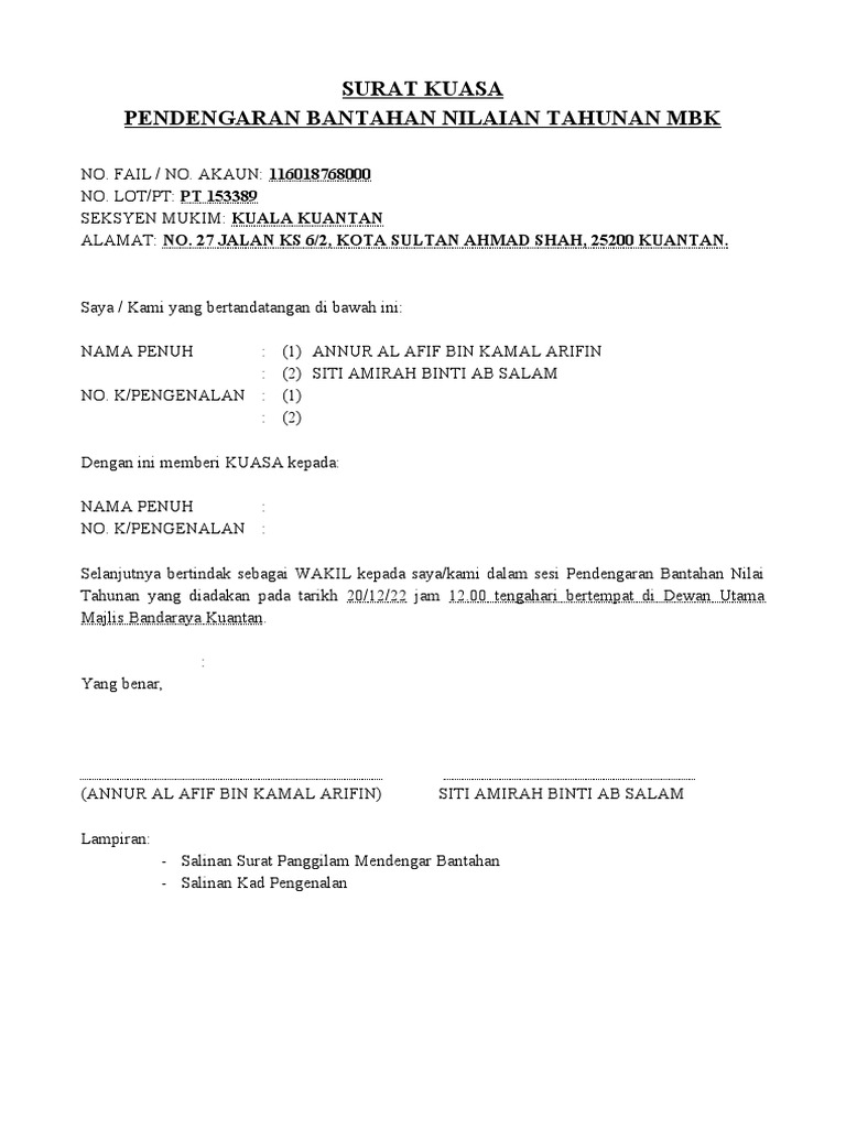 Surat Kuasa Pendengaran Bantahan MBK | PDF