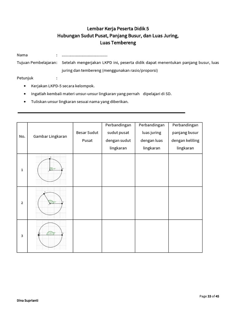 Lembar Kerja Siswa 5 - Menentukan Panjang Busur, Luas Juring Dan ...