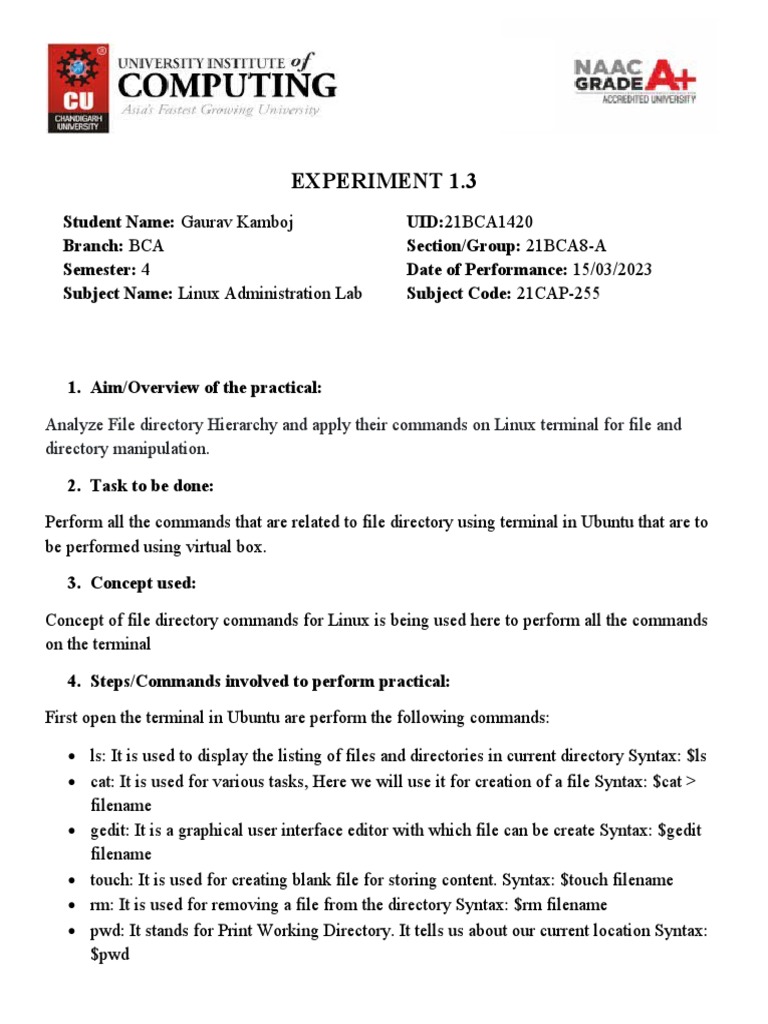 Linux File Directory Commands Lab | PDF | Computer File | Directory (Computing)