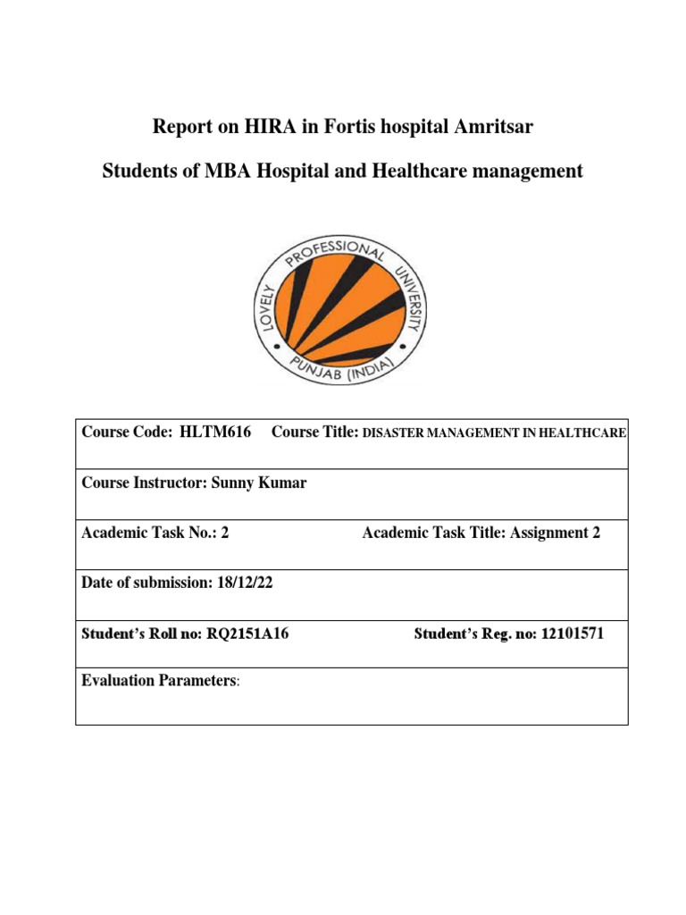 Report On Hira at Fortis | PDF | Health Professional | Occupational ...