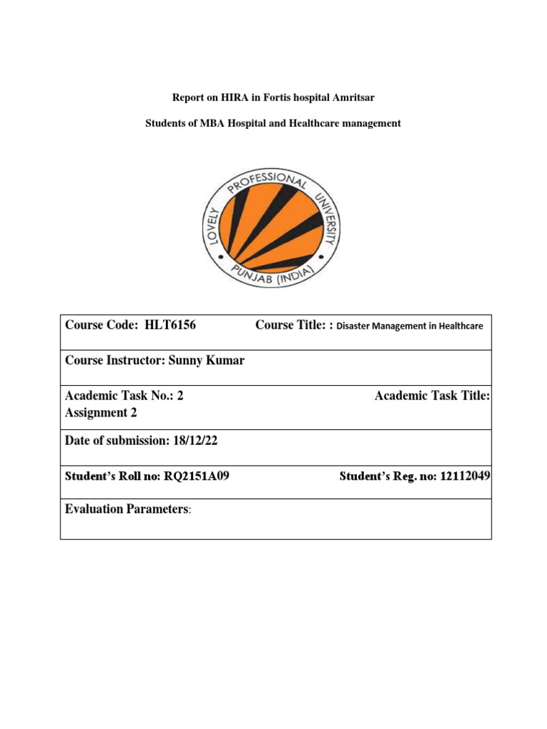 Report On HIRA in Fortis Hospital Amritsar | PDF | Health Professional ...