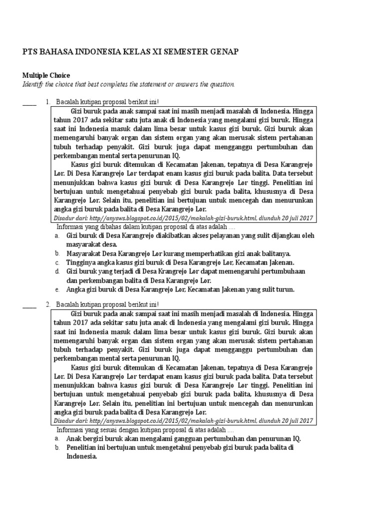Soal Pts Bahasa Indonesia Kelas Xi Pdf Kesehatan Holistik Sains