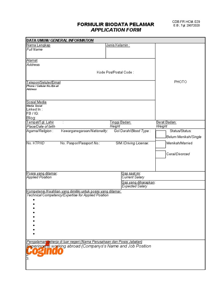 Biodata Pelamar Kerja | PDF