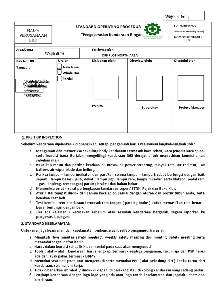 Sop - Light Vehicle For LBD | PDF