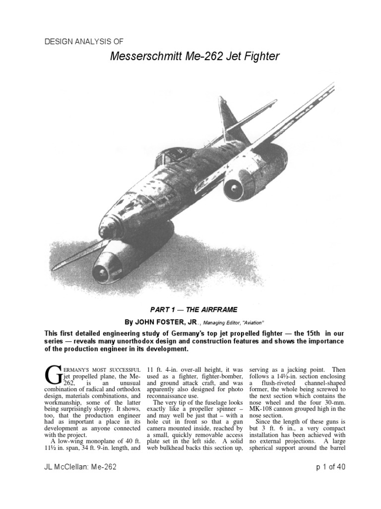 ME-262 DesignAnalysis PDF | PDF | Aerospace | Manufactured Goods