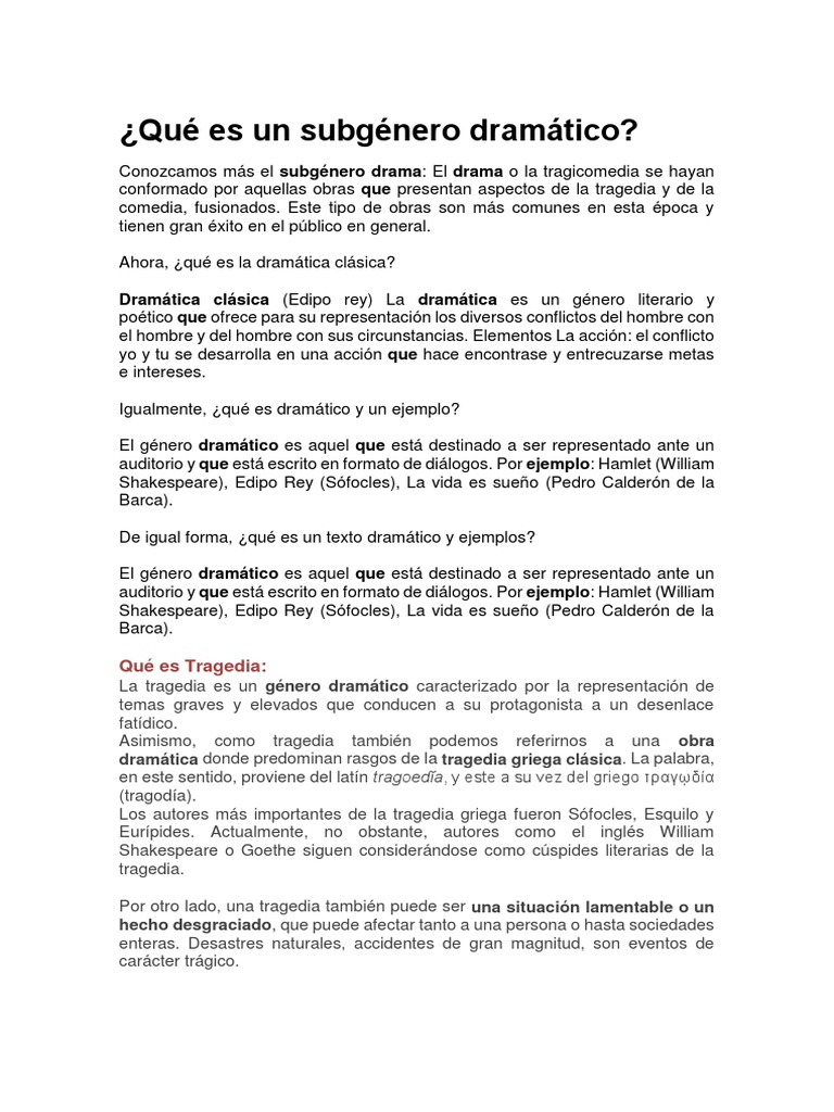 Qué Es Un Subgénero Dramático PDF | PDF | Tragedia | Comedia