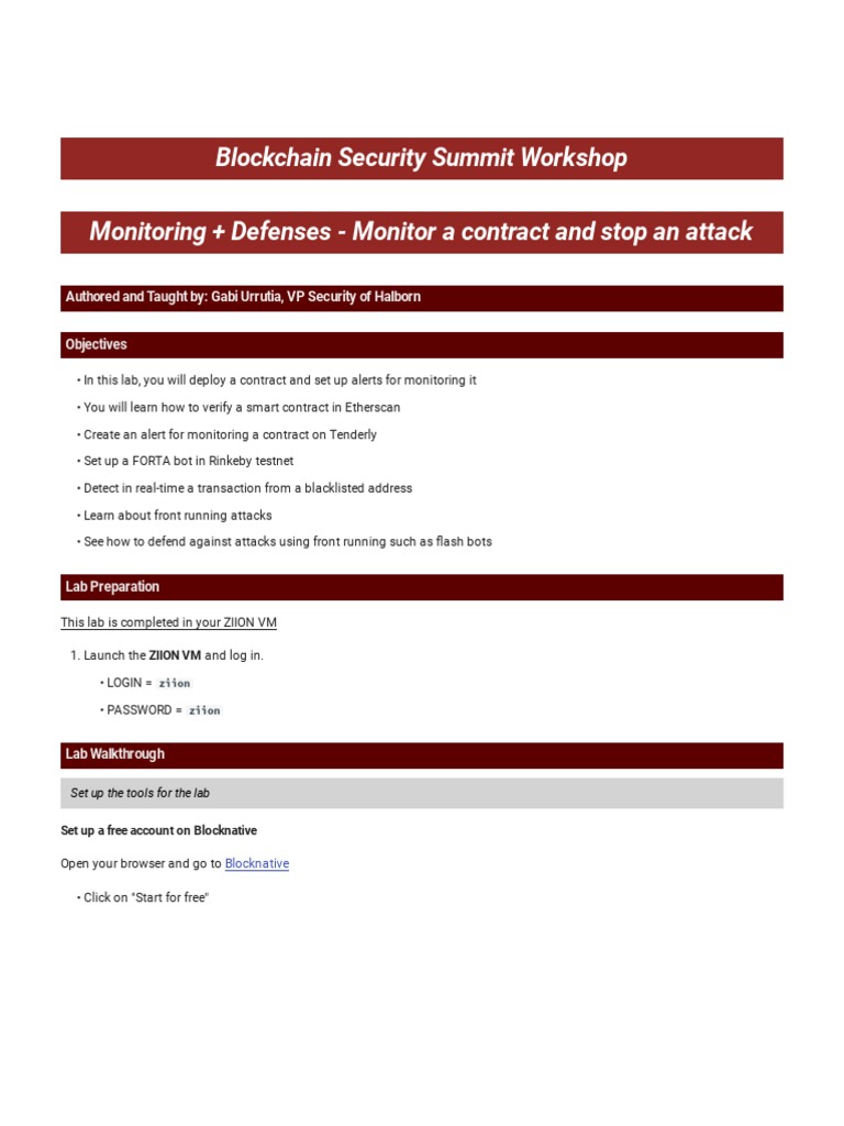 Workshop - Monitor A Contract and Stop An Attack | PDF | Password | Login