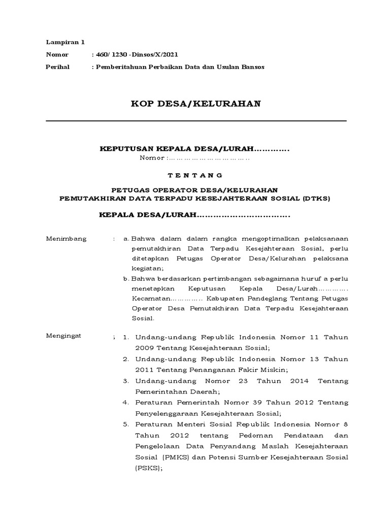 SK Operator Desa Siksng 2021 | PDF