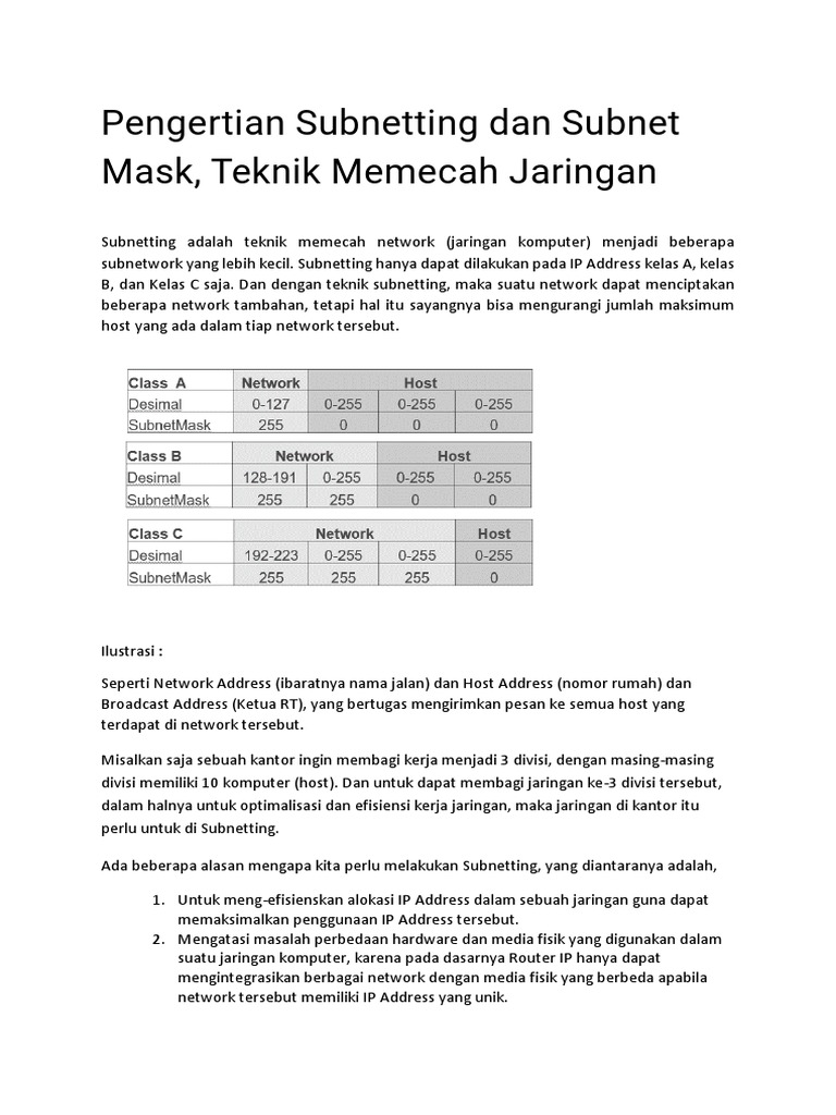 P12 Pengertian Subnetting Dan Subnet Mask | PDF