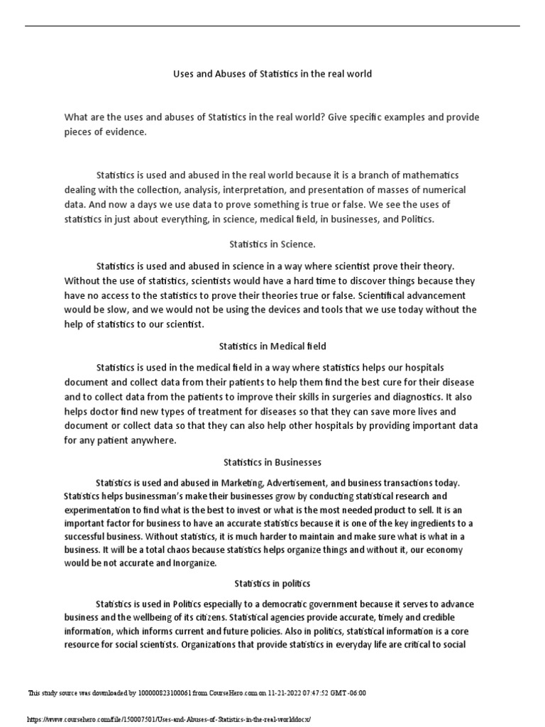 Uses and Abuses of Statistics in The Real World | PDF | Statistics ...