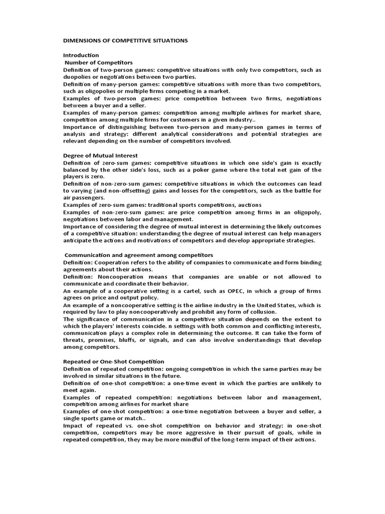 Dimensions of Competitive Situations | PDF | Business Economics ...