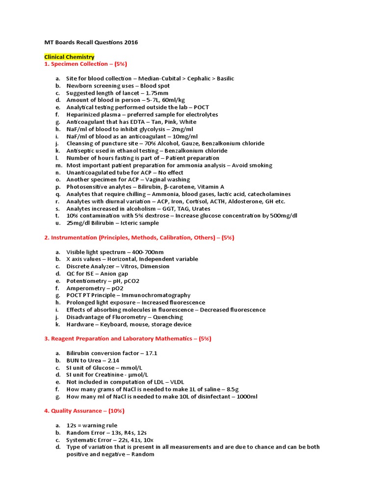 Medical Technology Board Examination Review Notes Recalls 2016, Padayon ...