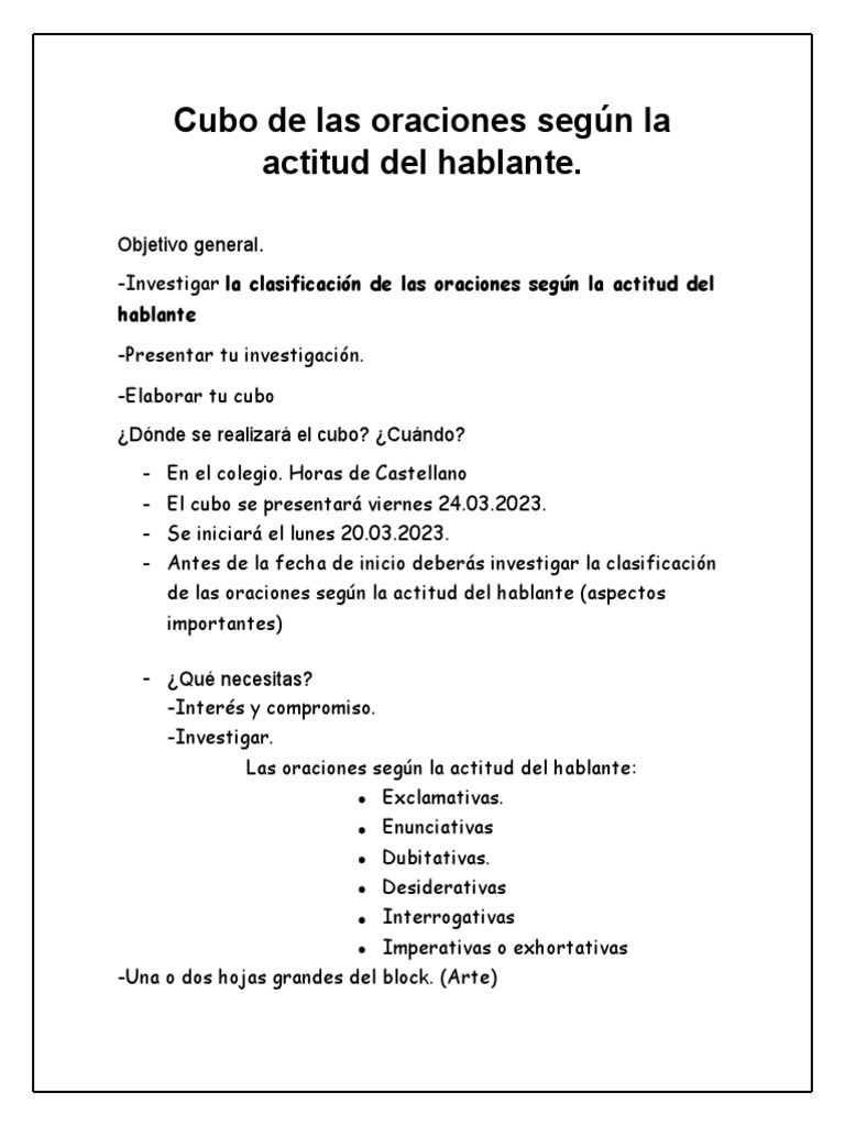 Cubo de Las Oraciones Según La Actitud Del Hablante | PDF