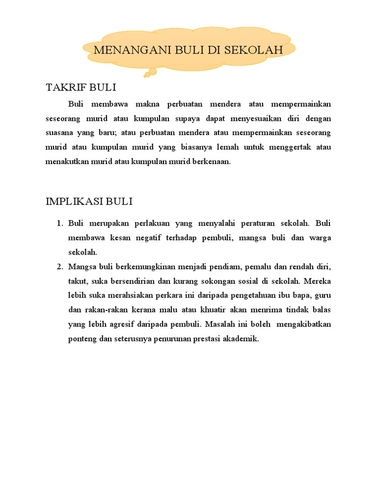 Menangani Buli di Sekolah: Definisi dan Implikasi | PDF | Kesehatan ...