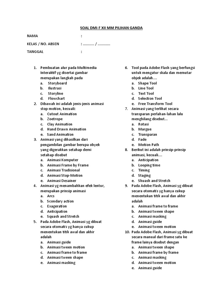 SOAL UJIAN DMI-F XII MM PILIHAN GANDA | PDF