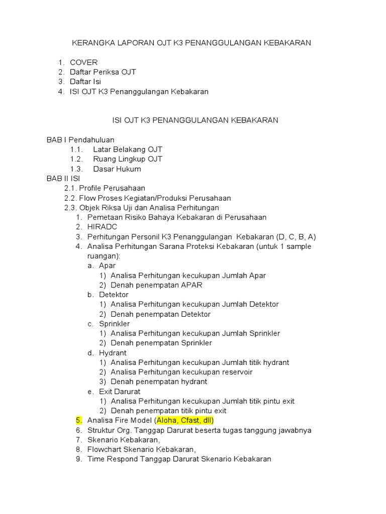 Kerangka Laporan Ojt K3 Penanggulangan Kebakaran | PDF