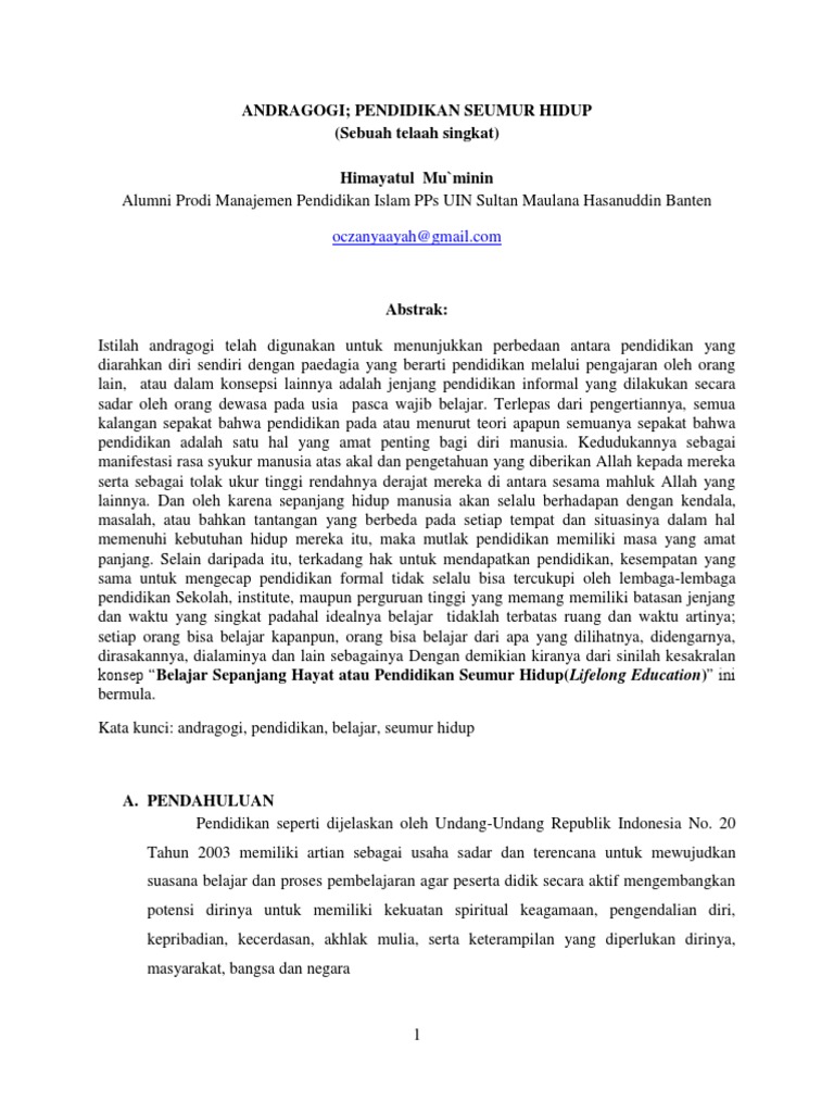 Pendidikan Seumur Hidup dan Andragogi | PDF