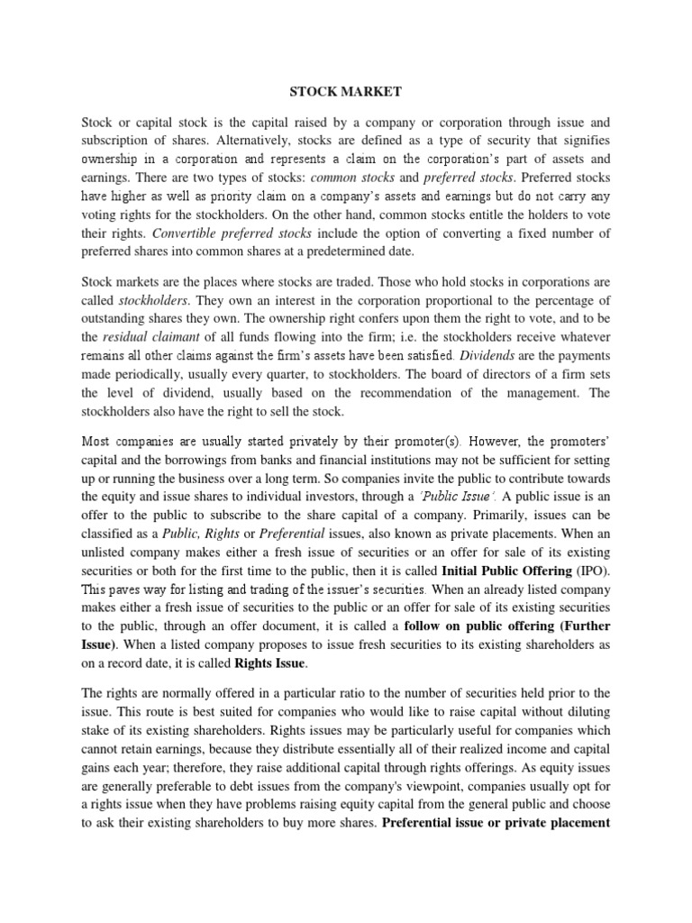 Stock Market | PDF | Stocks | Stock Market Index