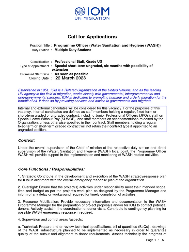 OIM Call For Application | PDF | Wash | Recruitment