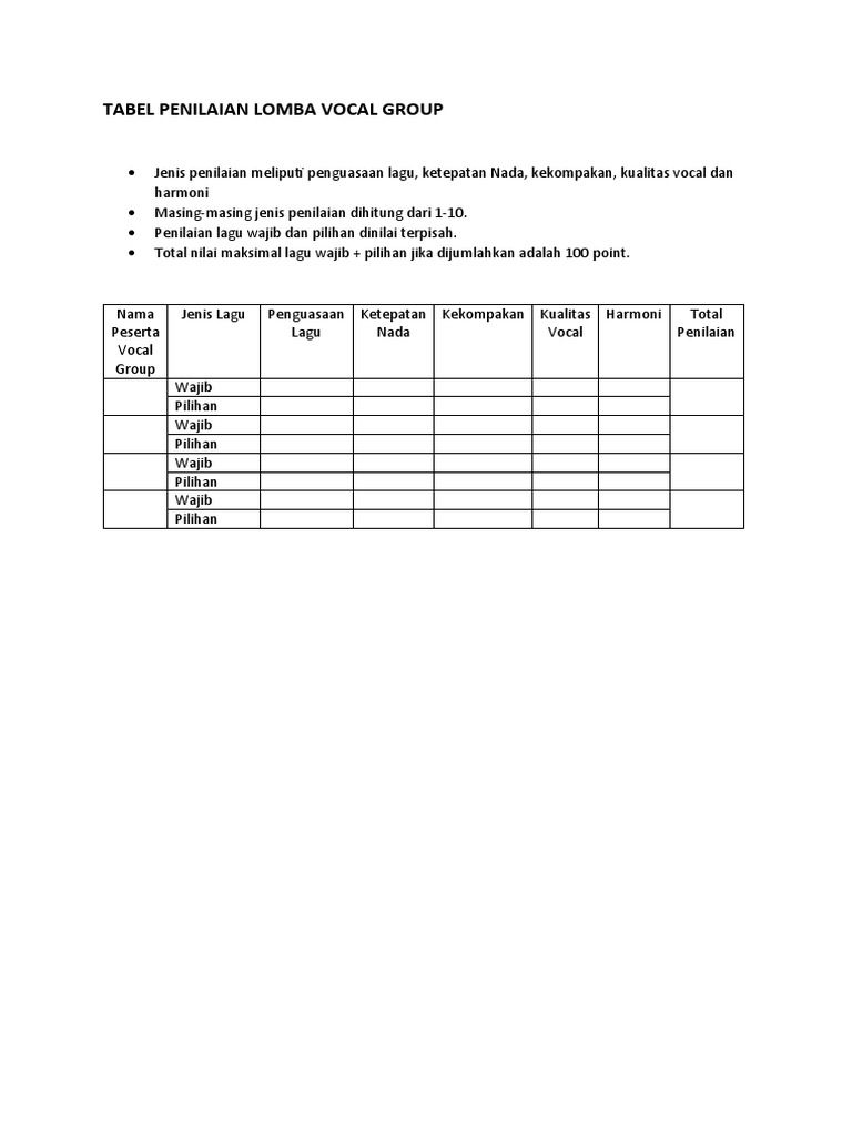 Kriteria Penilaian Lomba Vokal Grup | PDF