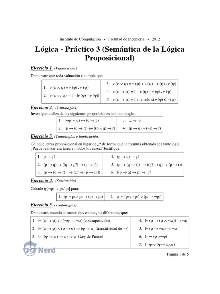Práctico 3 - Semántica de La Lógica Proposicional (Con Resolución) . | PDF | Proposición ...