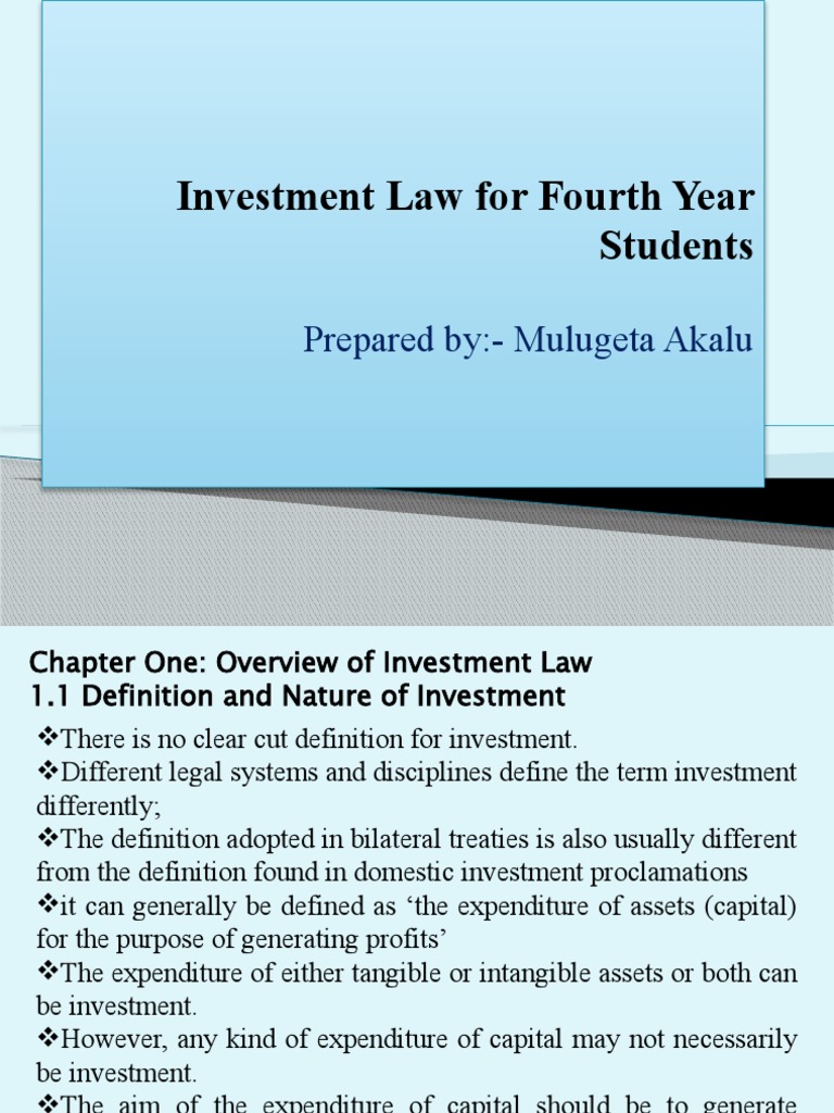 Investment Law Power Point | PDF | Foreign Direct Investment | Investing