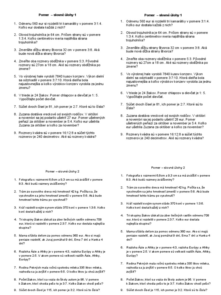 MAT7 - Pomer - Slovnã© Ãºlohy - 3 PL | PDF