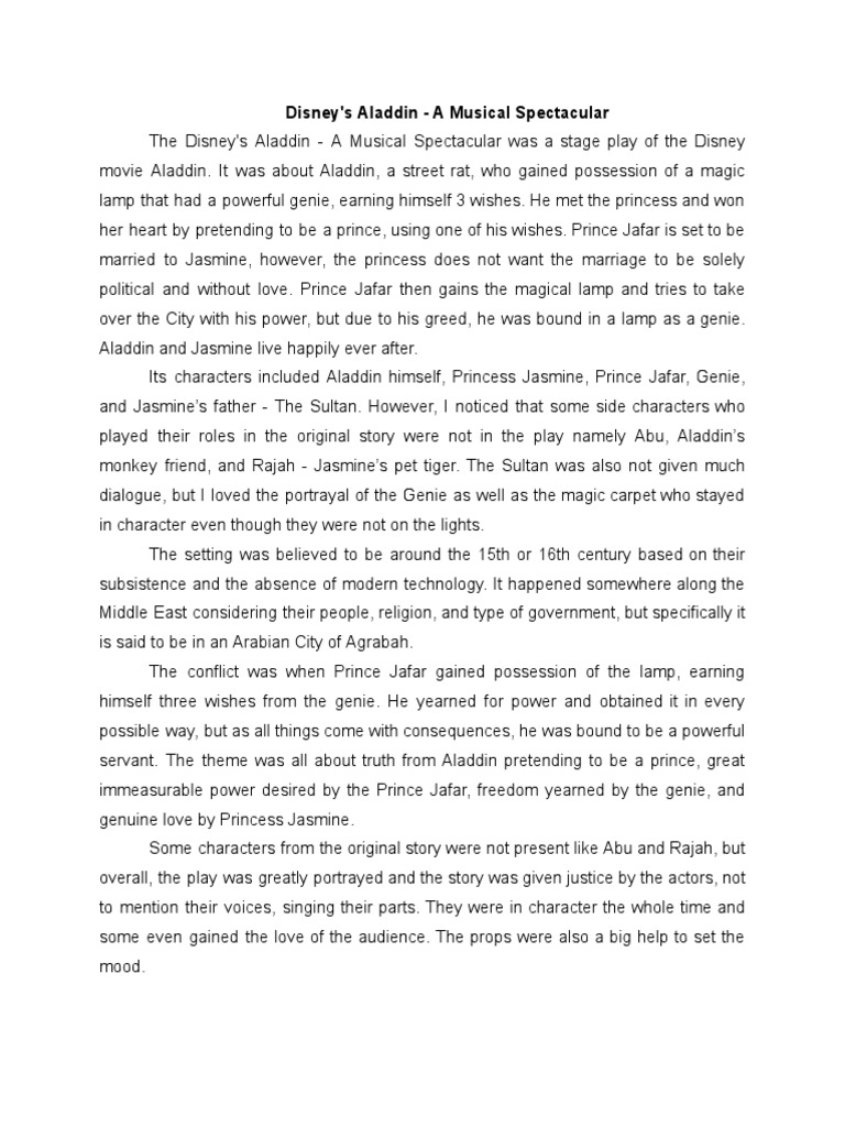 Disney's Aladdin Reflection Paper | PDF