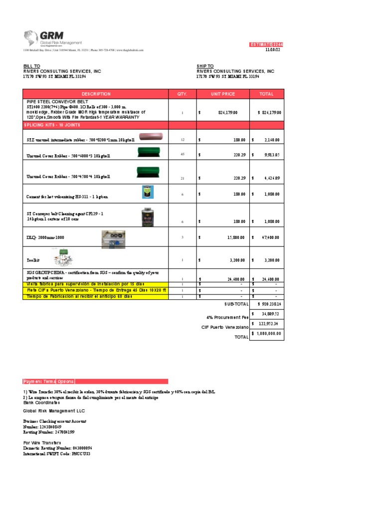 GRM Estimate Conveyor 3km | PDF | Fracture | Wire Transfer