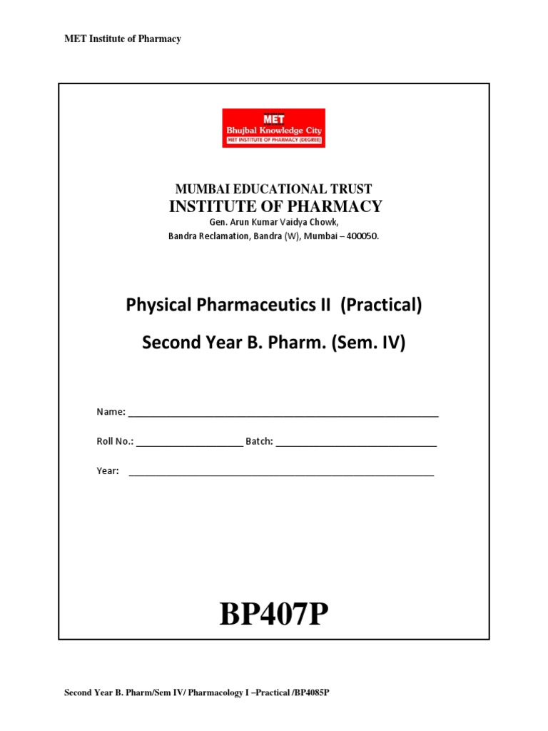 Experimental Pharmacology Practical Manual - Physical Pharmaceutics II ...