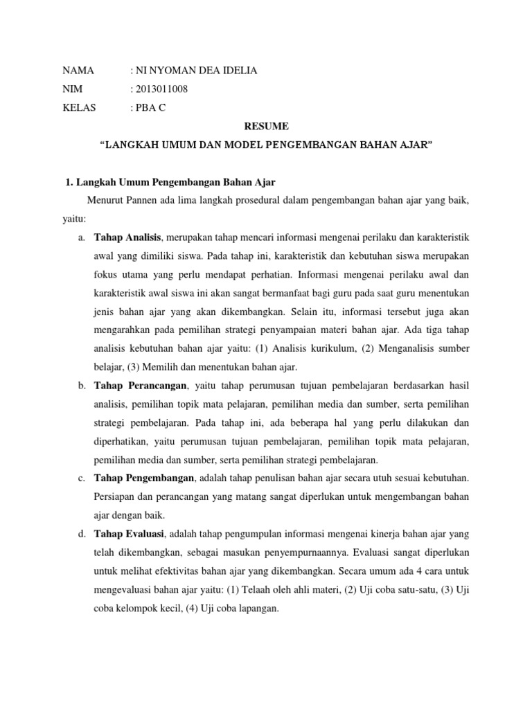Pengembangan Bahan Ajar: Model dan Langkah | PDF | Karier & Perkembangan