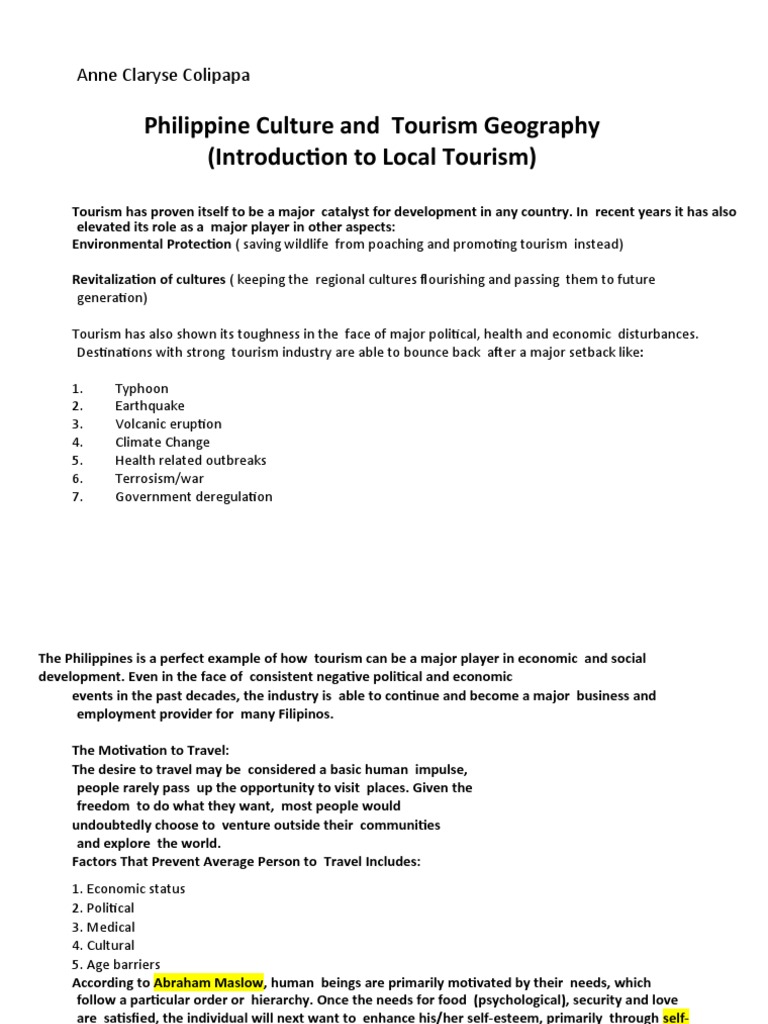 PCTG Introduction To Local Tourism | PDF | Tourism