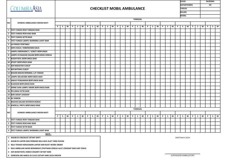 Checklist Ambulance | PDF