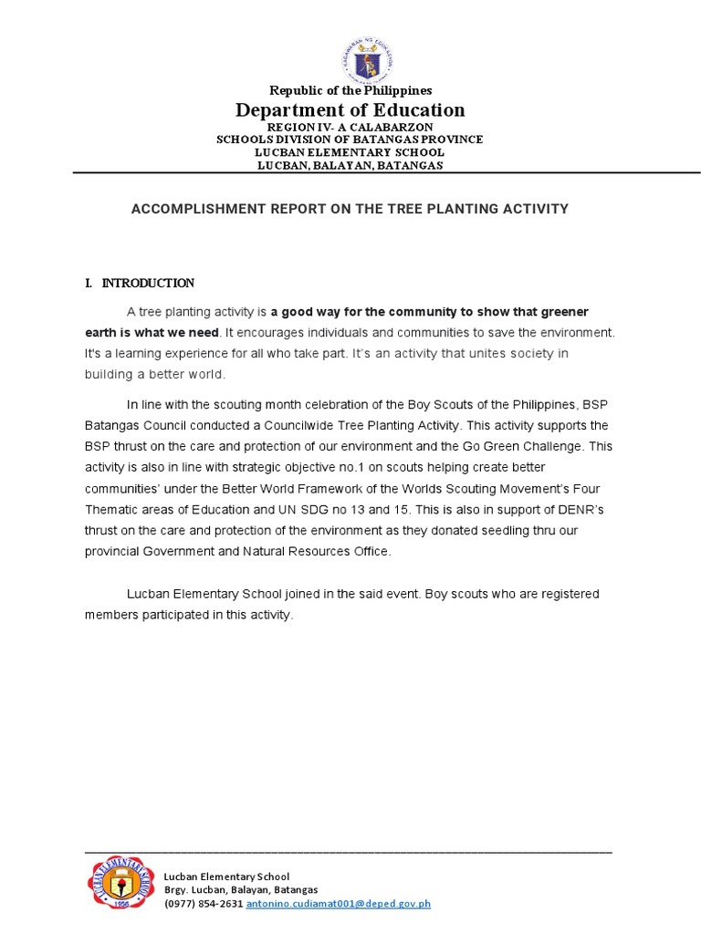 Accomplishment Report On The Tree Planting Activity | PDF | Outdoor ...